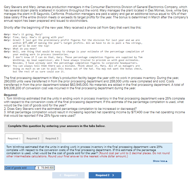 Solved Gary Stevens and Mary James are production managers | Chegg.com