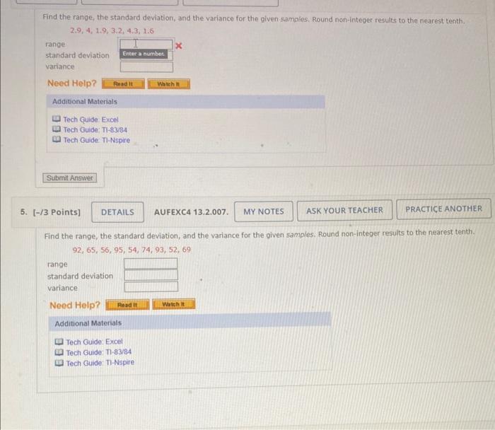Solved Find the range, the standard deviation, and the | Chegg.com