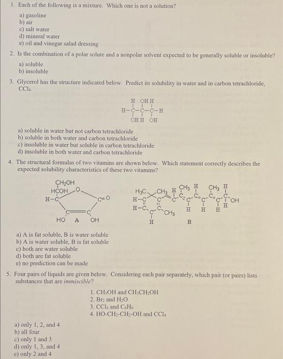 Solved 1. Each of the following is a mixture. Which one is | Chegg.com