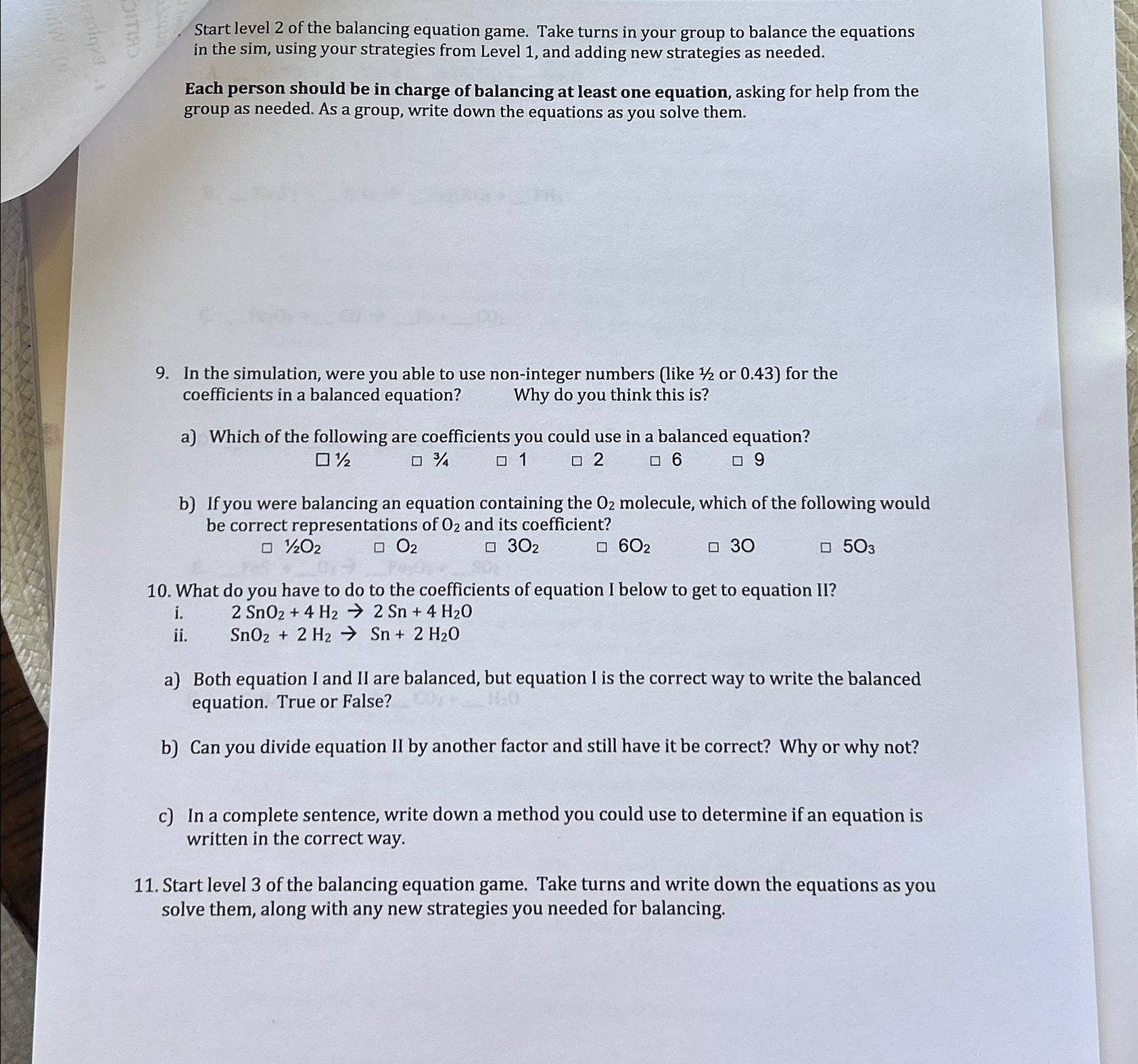 Solved Start level 2 ﻿of the balancing equation game. Take | Chegg.com