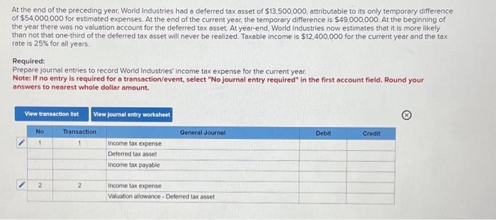 Solved At the end of the preceding year, World Industries | Chegg.com
