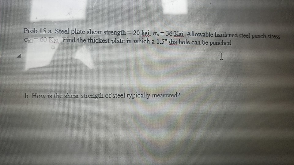 Solved Prob 15 a Steel plate shear strength = 20 ksi, o, = | Chegg.com