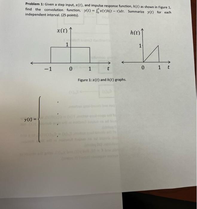 Problem 1: Given a step input, x(t), and impulse | Chegg.com