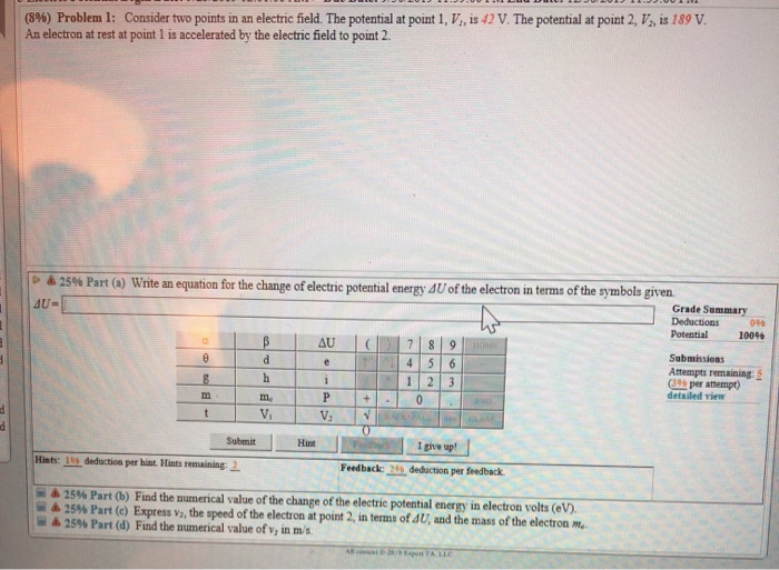 Solved (8%) Problem 1: Consider two points in an electric | Chegg.com