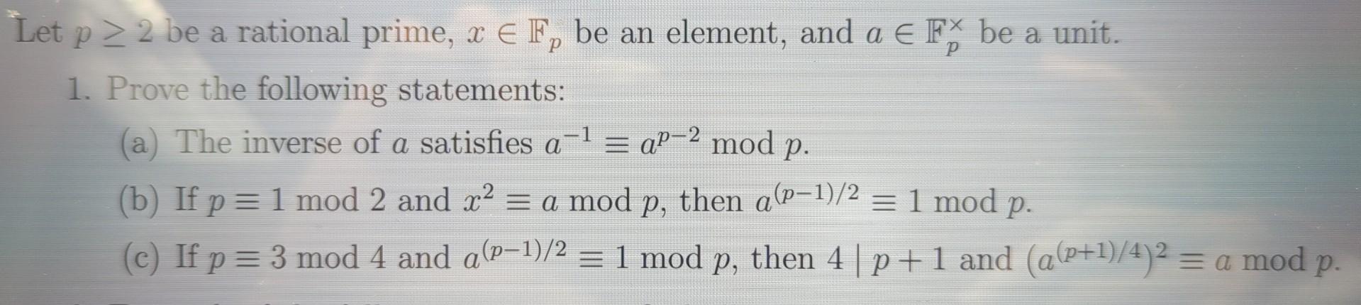 Solved Let p≥2 be a rational prime, x∈Fp be an element, and | Chegg.com