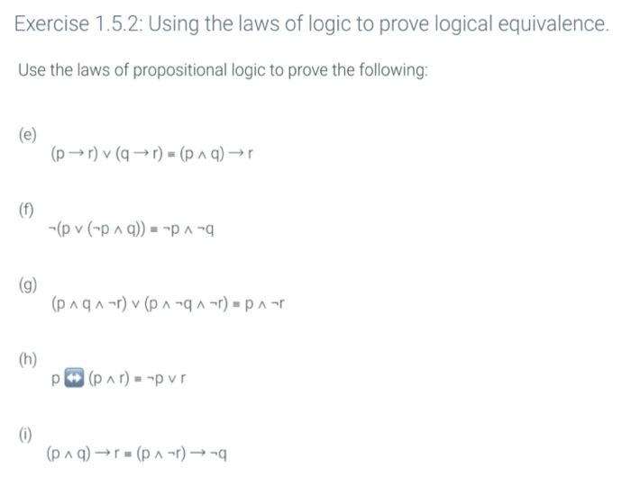 Solved Exercise 1.5.2: Using the laws of logic to prove | Chegg.com