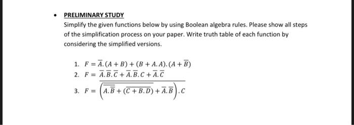 Solved PRELIMINARY STUDY Simplify the given functions below | Chegg.com