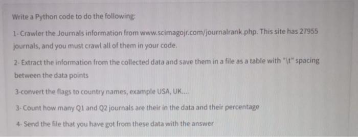 Solved Write a Python code to do the following: 1-Crawler | Chegg.com