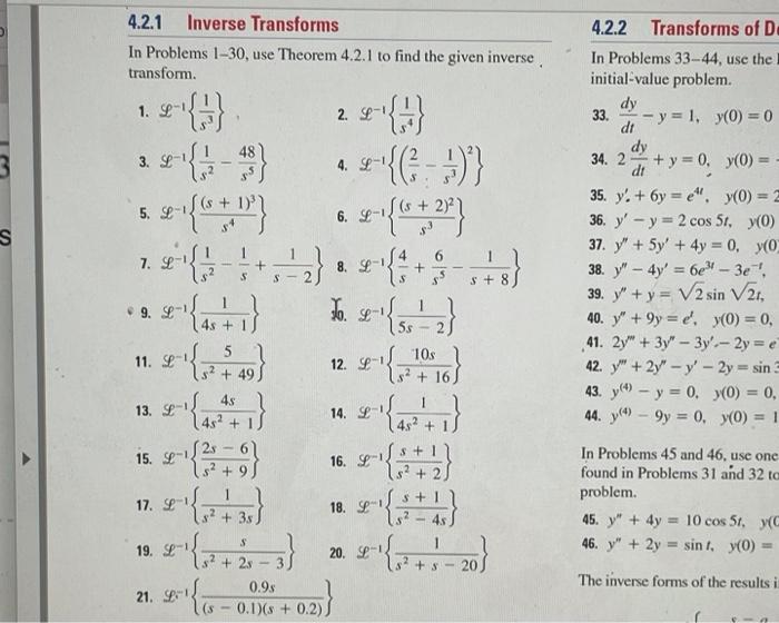 Solved 4.2.1 Inverse Transforms In Problems 1-30, use | Chegg.com