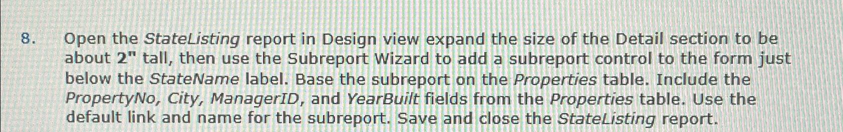 Solved Open the Statelisting report in Design view expand | Chegg.com