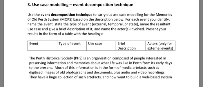 3. Use case modelling - event decomposition technique | Chegg.com