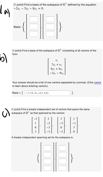 Solved defined by the equation (1 point) Find a basis of the | Chegg.com