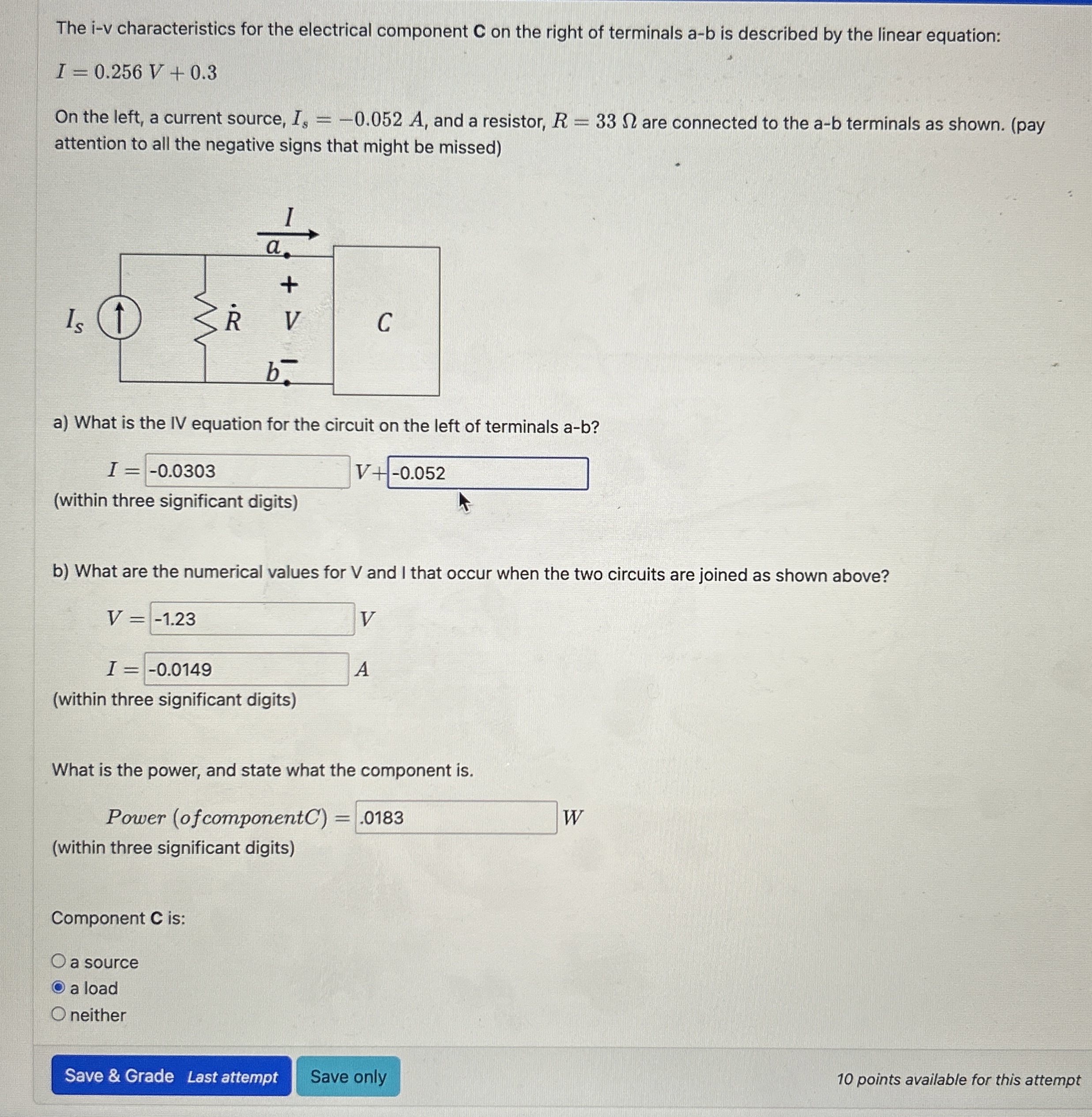 Solved The i-v ﻿characteristics for the electrical component | Chegg.com
