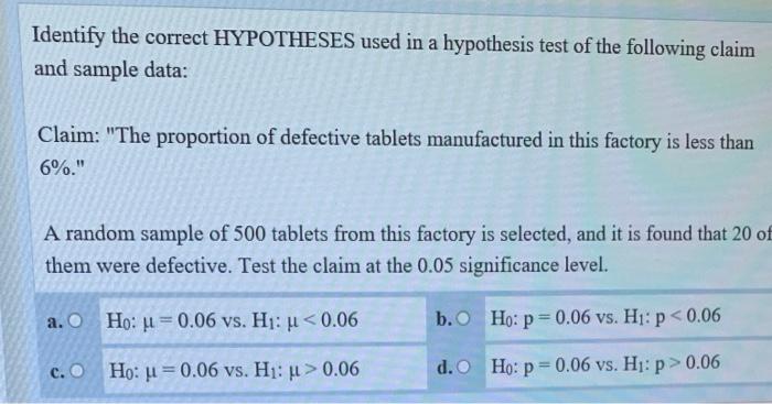Solved Identify the correct HYPOTHESES used in a hypothesis | Chegg.com