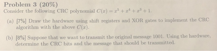 Solved Problem 3 (20%) Consider the following CRC polynomial | Chegg.com