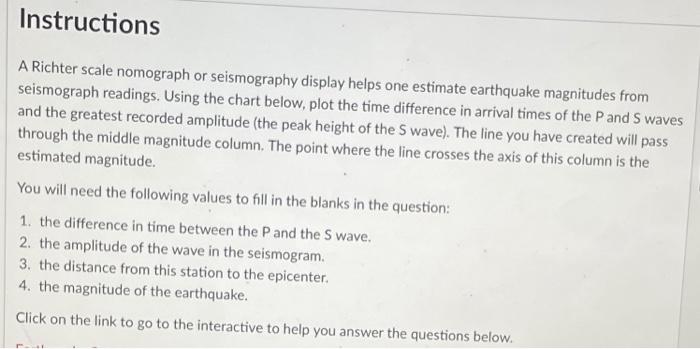 Solved Instructions A Richter scale nomograph or | Chegg.com