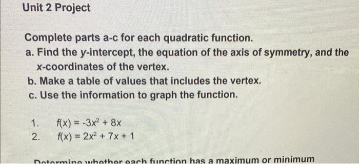 Solved Complete parts a-c for each quadratic function. a. | Chegg.com