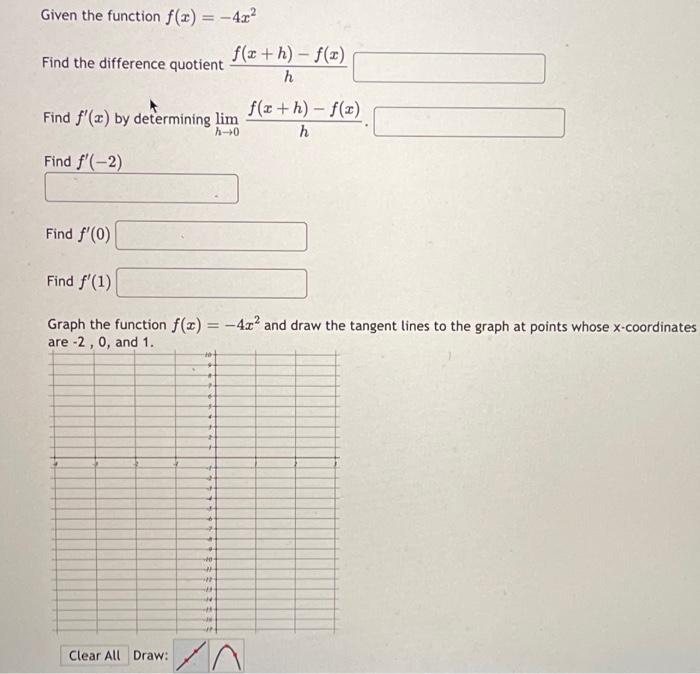 Solved Given the function f(x)=−4x2 Find the difference | Chegg.com