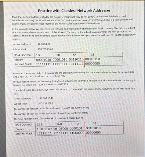 Solved Practice with Classless Network Addresses Most IPv4 | Chegg.com
