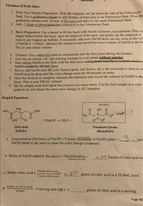 Solved Titration of Fruit Juice Fruit Juice Sample | Chegg.com