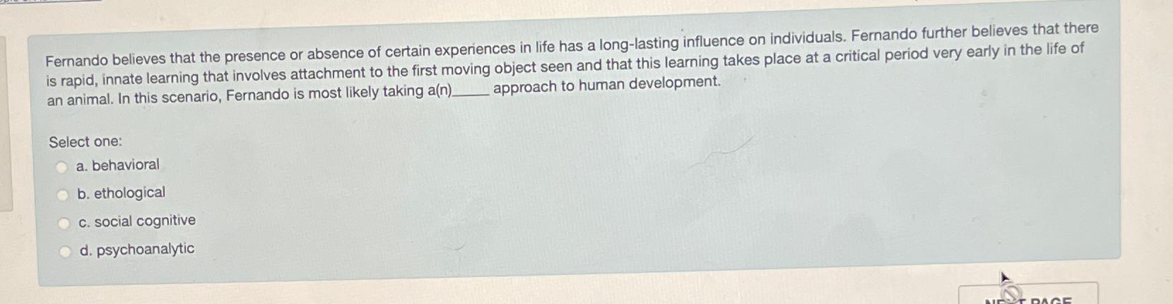 Solved Fernando believes that the presence or absence of | Chegg.com
