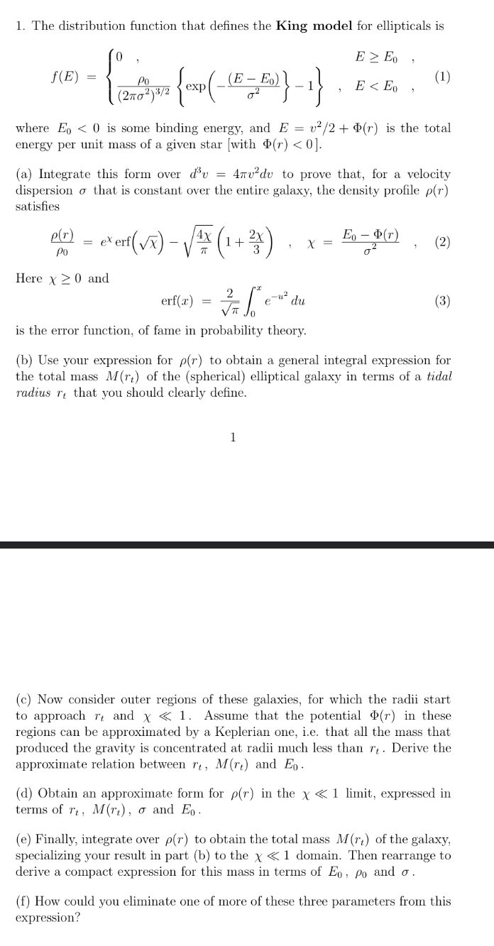Solved The distribution function that defines the King model | Chegg.com