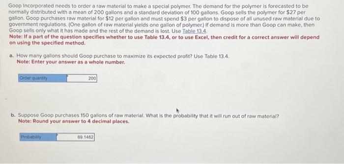 Solved Goop incorporated needs to order a raw materlal to | Chegg.com
