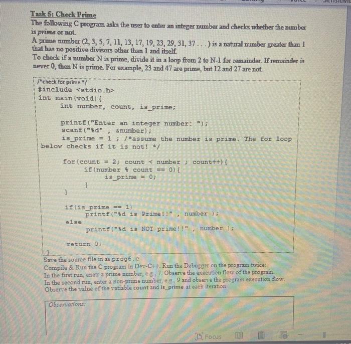 Solved Task 5: Check Prime The following program asks the | Chegg.com