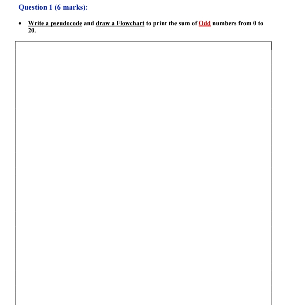 Question 1 (6 ﻿marks):Write a pseudocode and draw a | Chegg.com