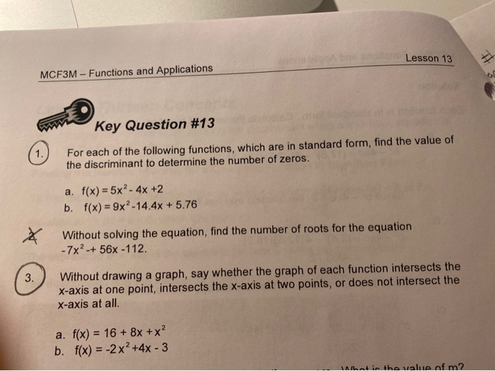 Solved Lesson 13 MCF3M - Functions and Applications Key | Chegg.com