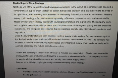 Solved Nestle Supply Chain StrategyNestie is one of the | Chegg.com