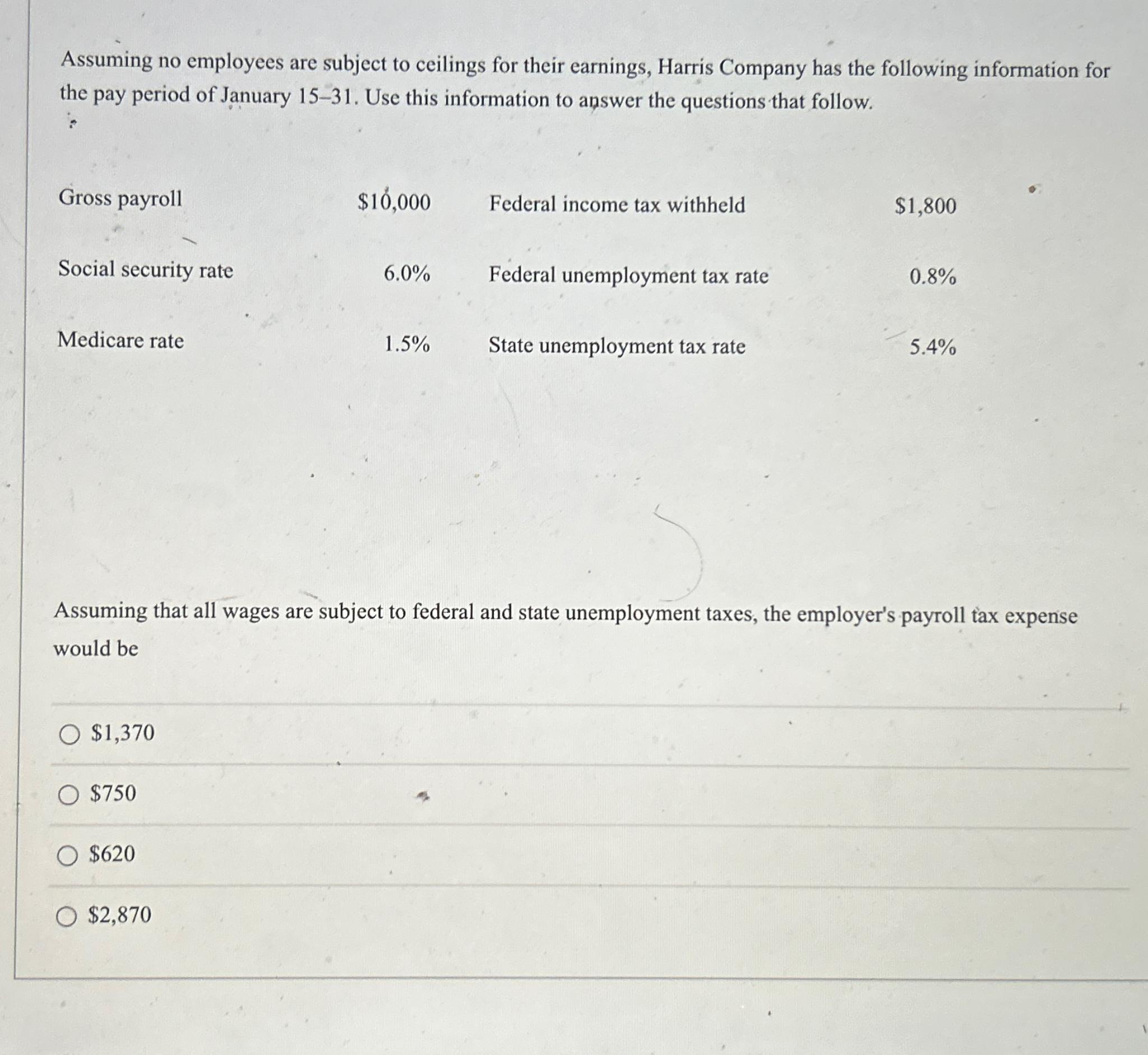 Solved Assuming no employees are subject to ceilings for | Chegg.com
