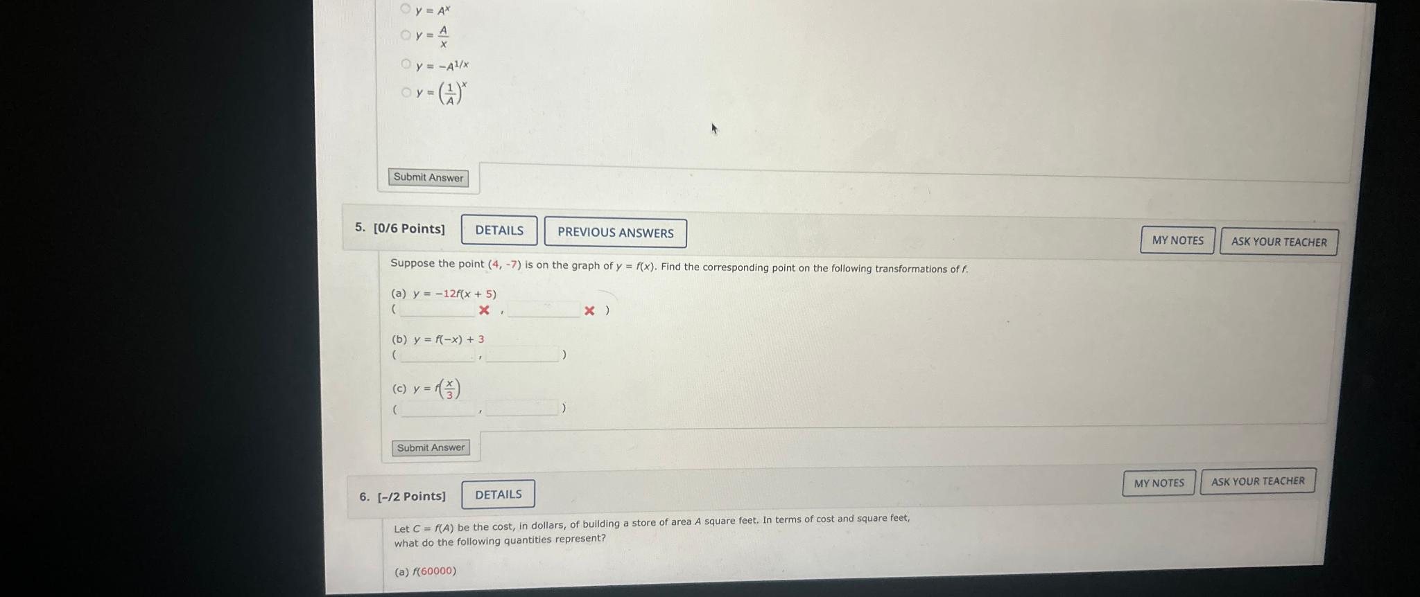 Solved y=Axy=Axy=-A1xy=(1A)xSubmit Answer5. [0/6 | Chegg.com Solved y=Axy=Axy=-A1xy=(1A)xSubmit Answer5. [0/6 | Chegg.com