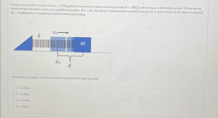Solved A mass-spring system consists of a m−1.76 kg block | Chegg.com