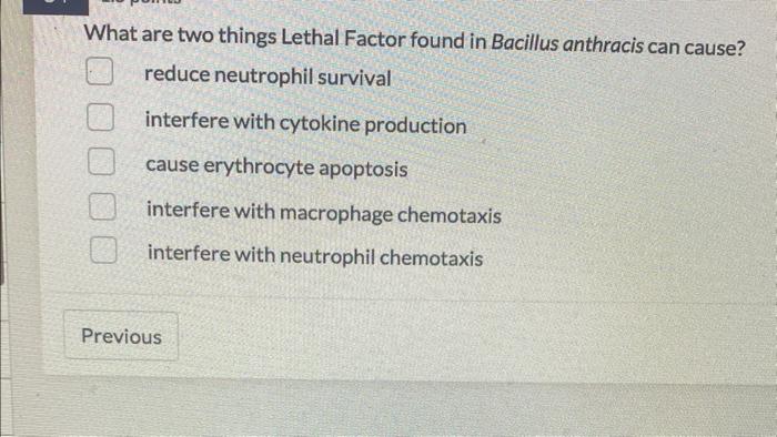 Solved What are two things Lethal Factor found in Bacillus | Chegg.com