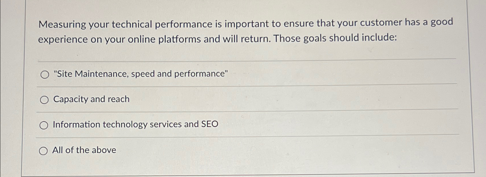 Solved Measuring your technical performance is important to | Chegg.com
