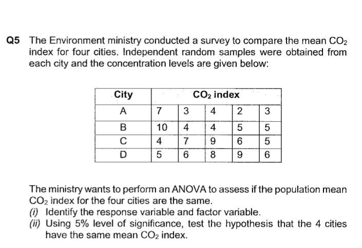 Solved Q5 ﻿The Environment ministry conducted a survey to | Chegg.com