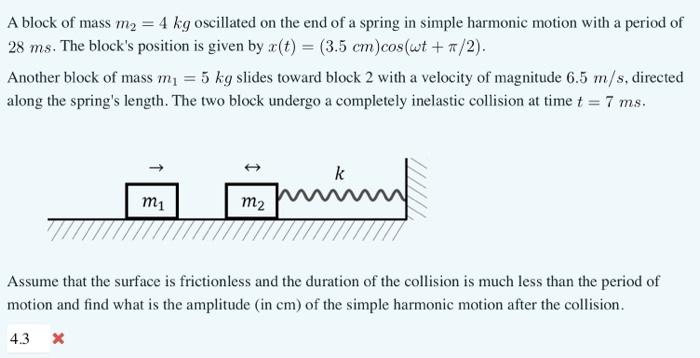 Solved A block of mass m2=4 kg oscillated on the end of a | Chegg.com