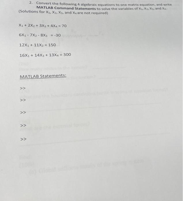 Solved 2. Convert the following 4 algebraic equations to one | Chegg.com