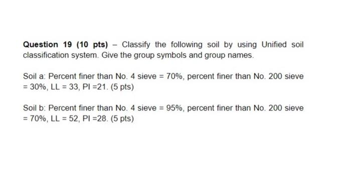 Solved Question 19 (10 pts) - Classify the following soil by | Chegg.com