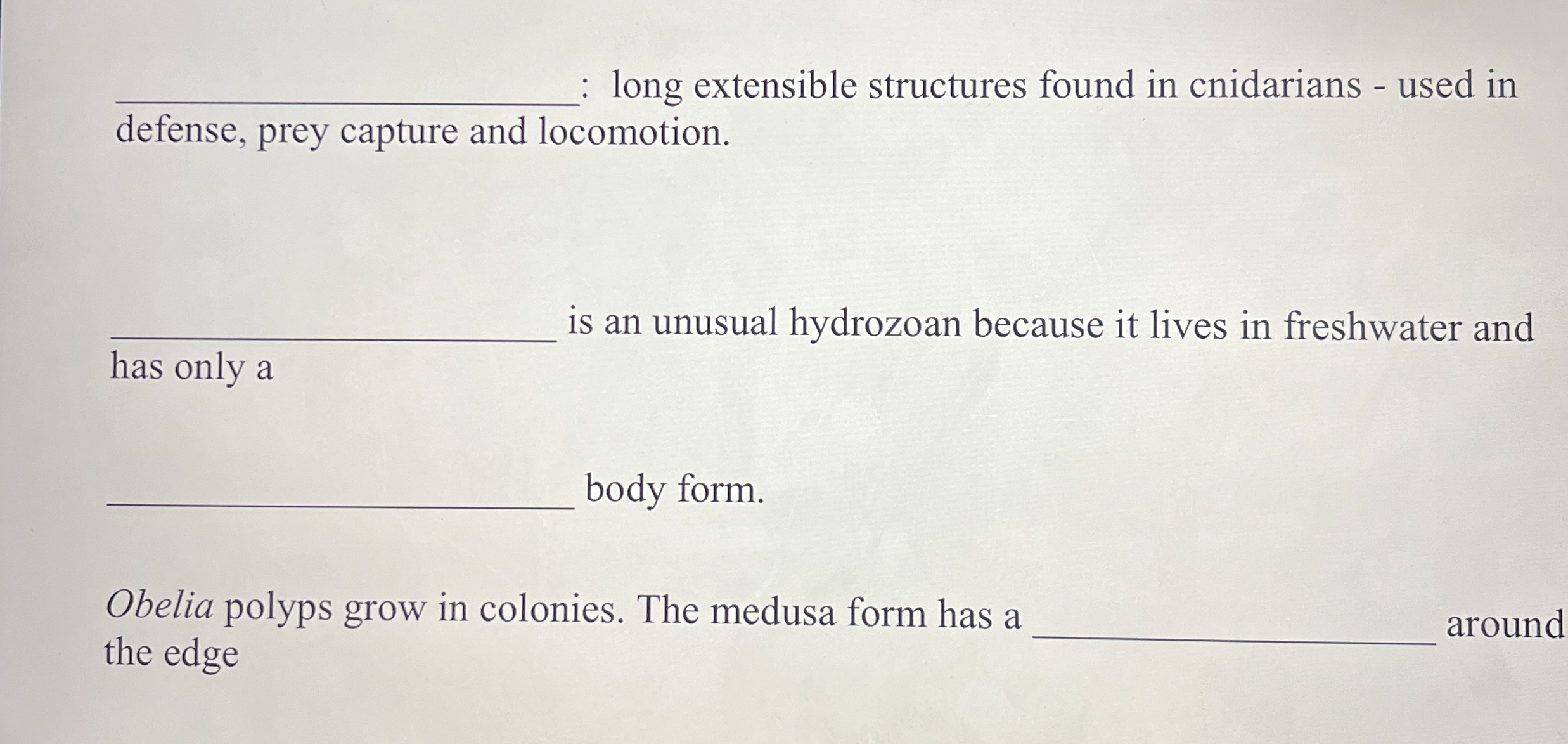 Solved long extensible structures found in cnidarians - | Chegg.com