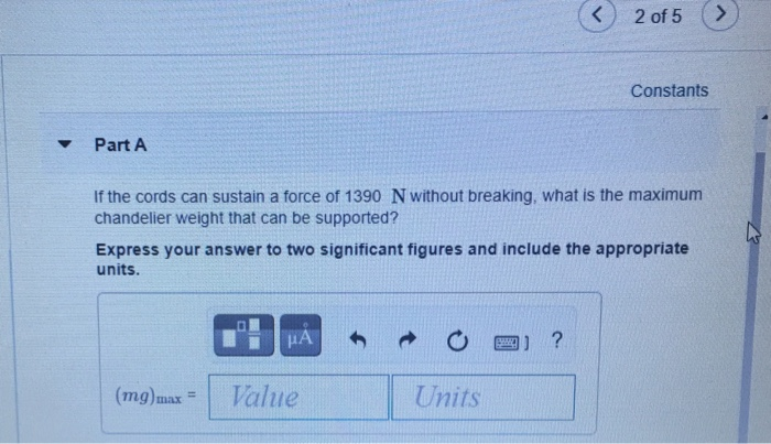 Solved Two cords support a chandelier in the manner shown in | Chegg.com