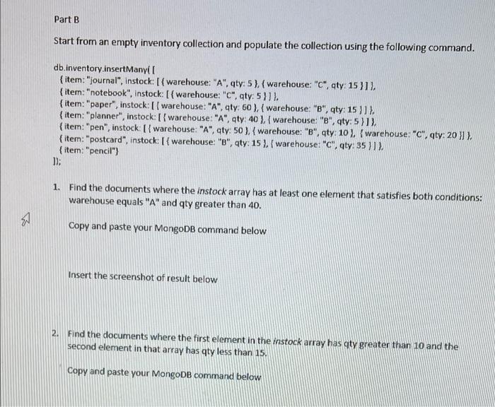 Solved Part A Start from an empty inventory collection and | Chegg.com