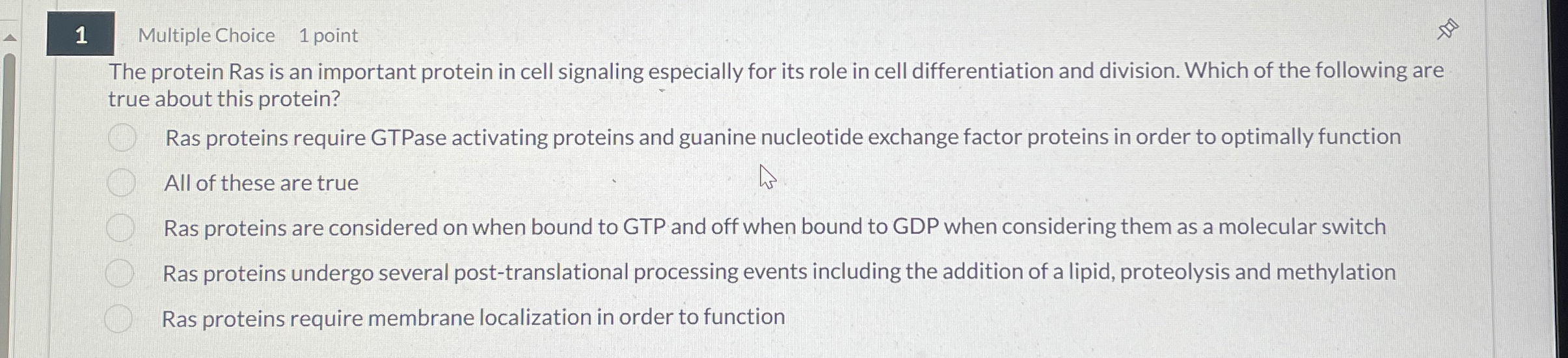 Solved 1Multiple Choice1 pointThe protein Ras is an | Chegg.com Solved 1Multiple Choice1 pointThe protein Ras is an | Chegg.com