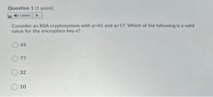 Solved Question 1 (1 polne a Consider an RSA cryptosystem | Chegg.com