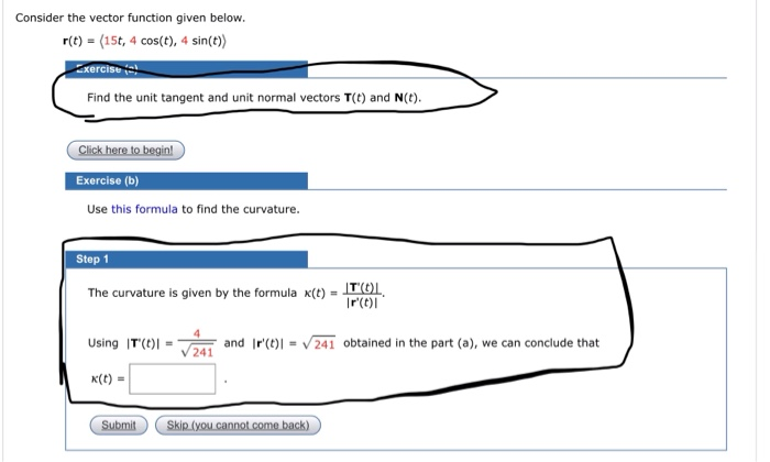 Solved Consider the vector function given below. r(t) = | Chegg.com