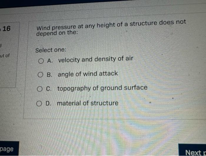 Solved Wind pressure at any height of a structure does not | Chegg.com