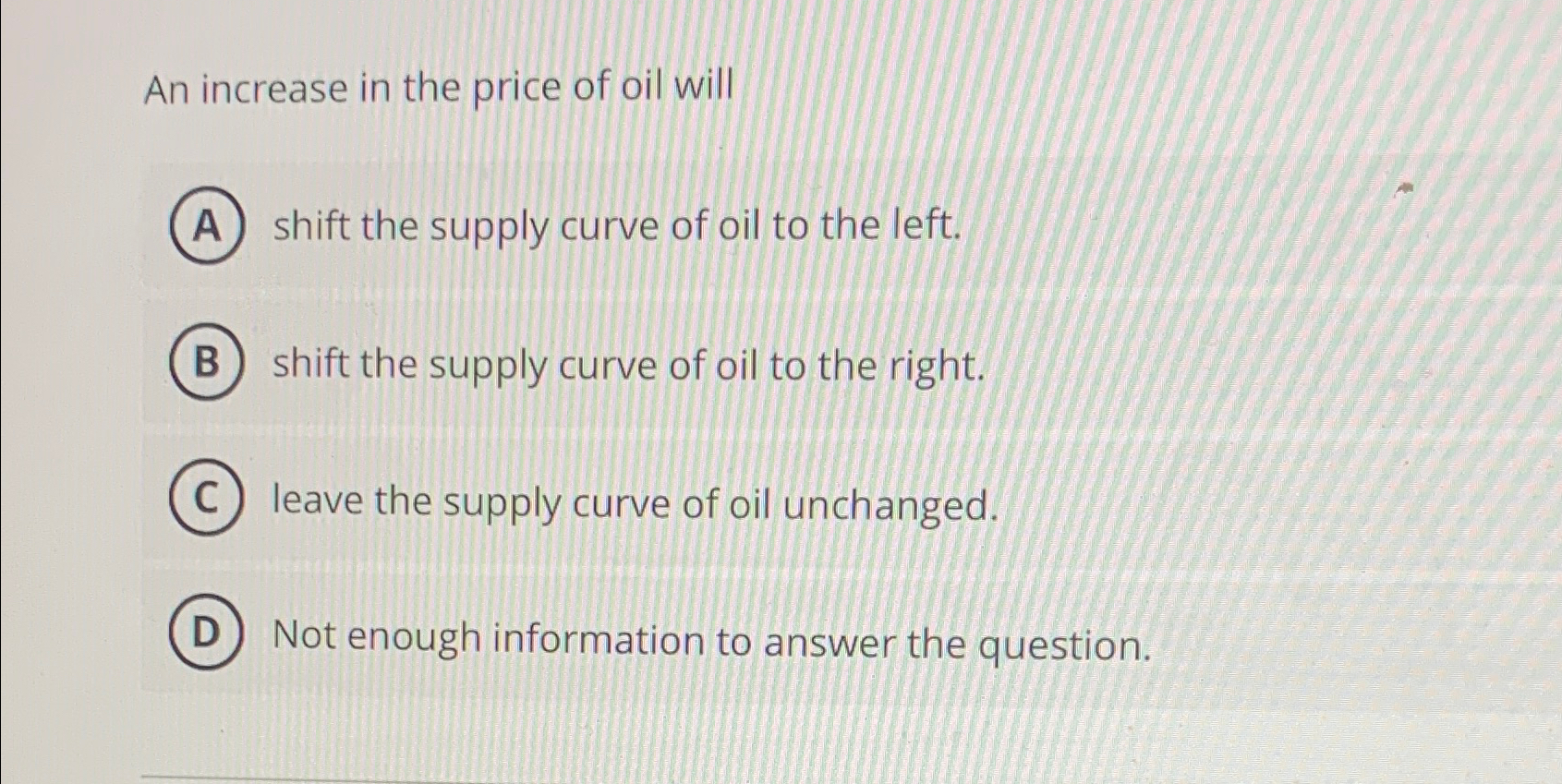 Solved An increase in the price of oil willshift the supply | Chegg.com