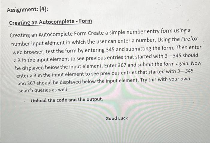 Solved Creating an Autocomplete - Form Creating an | Chegg.com
