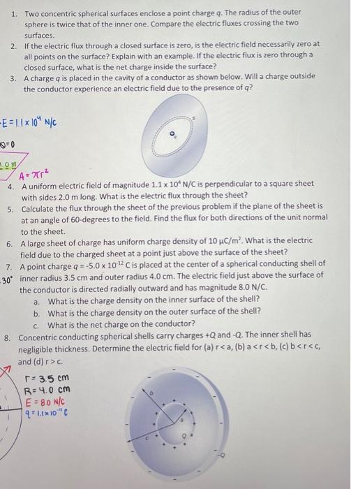 Solved 1. Two concentric spherical surfaces enclose a point | Chegg.com
